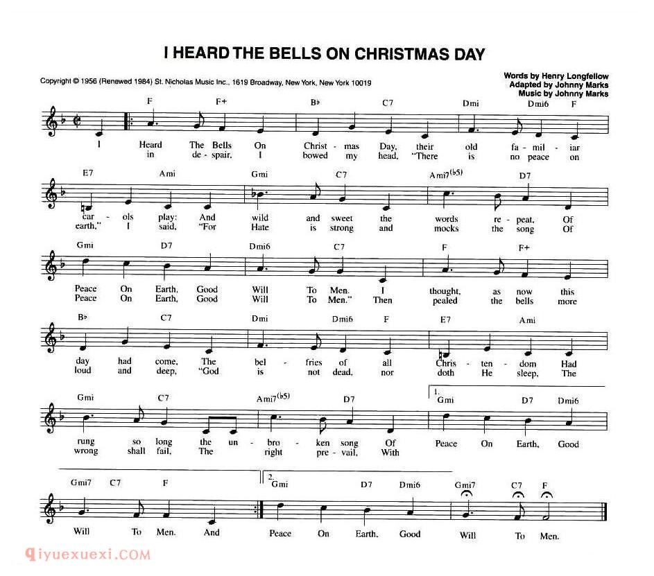 I HEARD THE BELLS ON CHRISTMAS DAY - 乐谱网